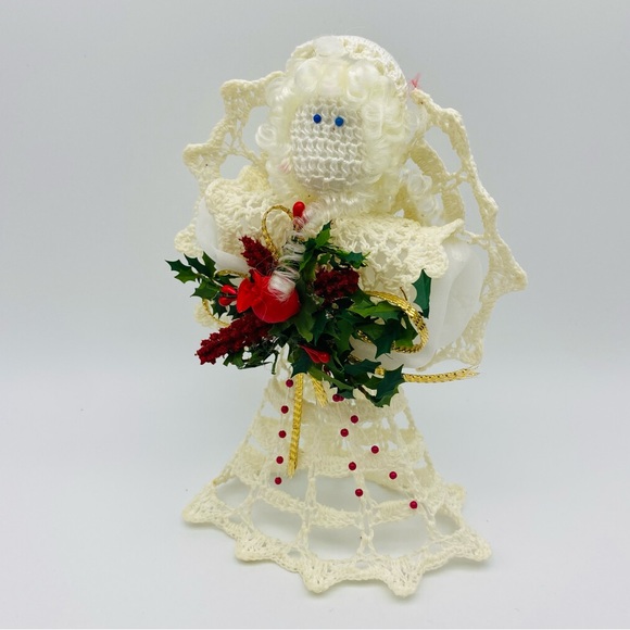 Holiday | Vintage Handmade Winter Christmas Crochet Angel Tree Topper ...
